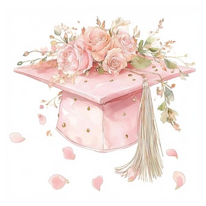 20 Pink Graduation Cap Clipart, Graduation Party, Printable Watercolor ...