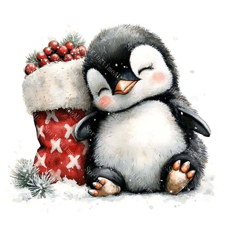20 Cute Christmas Penguin Clipart, Baby Penguins, Christmas Card ...