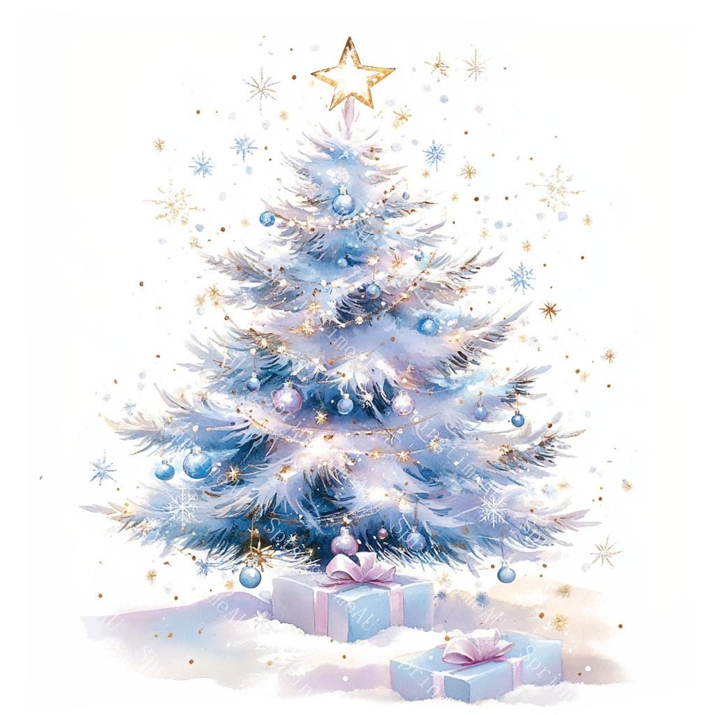 18 Blue Christmas Tree Clipart, Christmas Card Making, Christmas ...