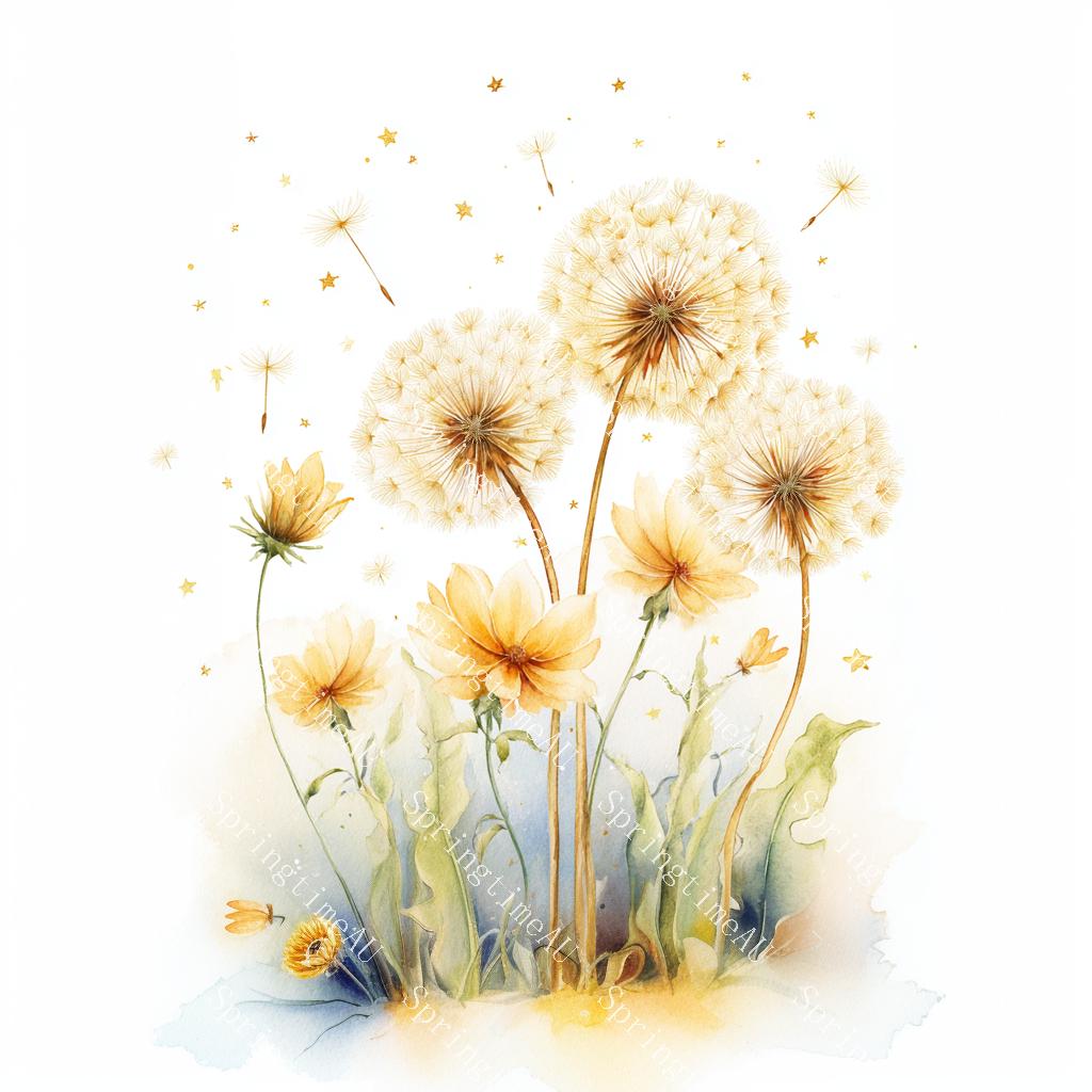 26 Gold Dandelion Clipart, Spring Flowers Bouquet, Botanical Dandelions ...
