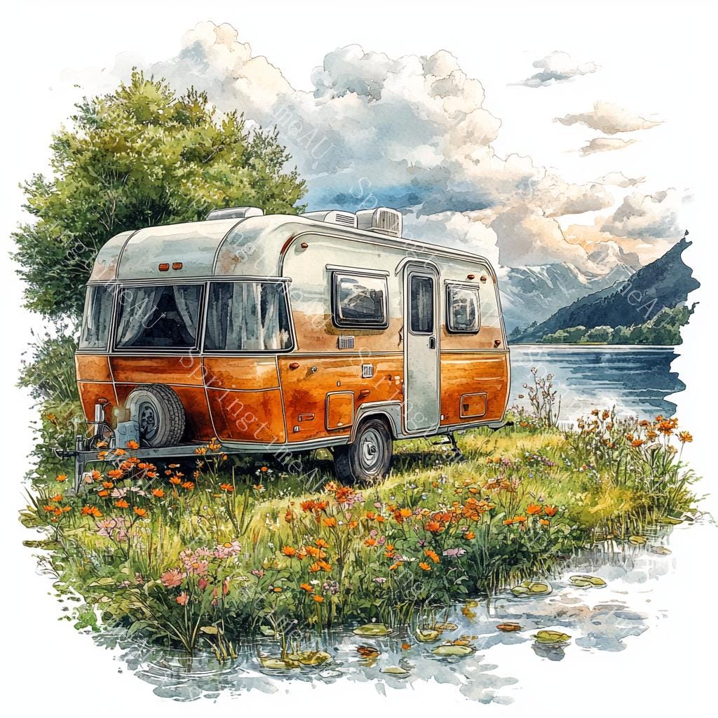 18 Cozy Camping Trailer Clipart, Retro Camping Trailer, Adventure ...