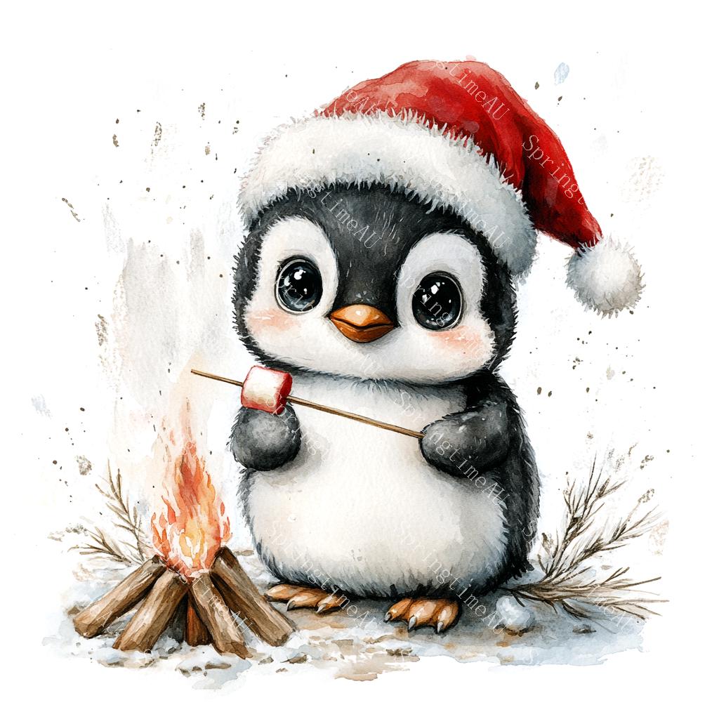 20 Cute Christmas Penguin Clipart, Baby Penguins, Christmas Card ...