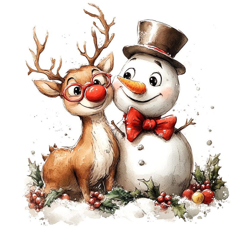 20 Quirky Snowman & Reindeer Christmas Clipart, Planners Holiday Cards ...