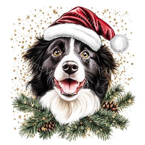 12 Cute Christmas Dogs Clipart, Xmas Pet Dogs, Red Santa Hat, Printable ...