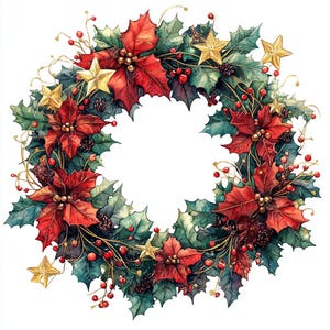 14 Christmas Wreath Clipart, Mistletoe Wreath, Wreath of Holly ...