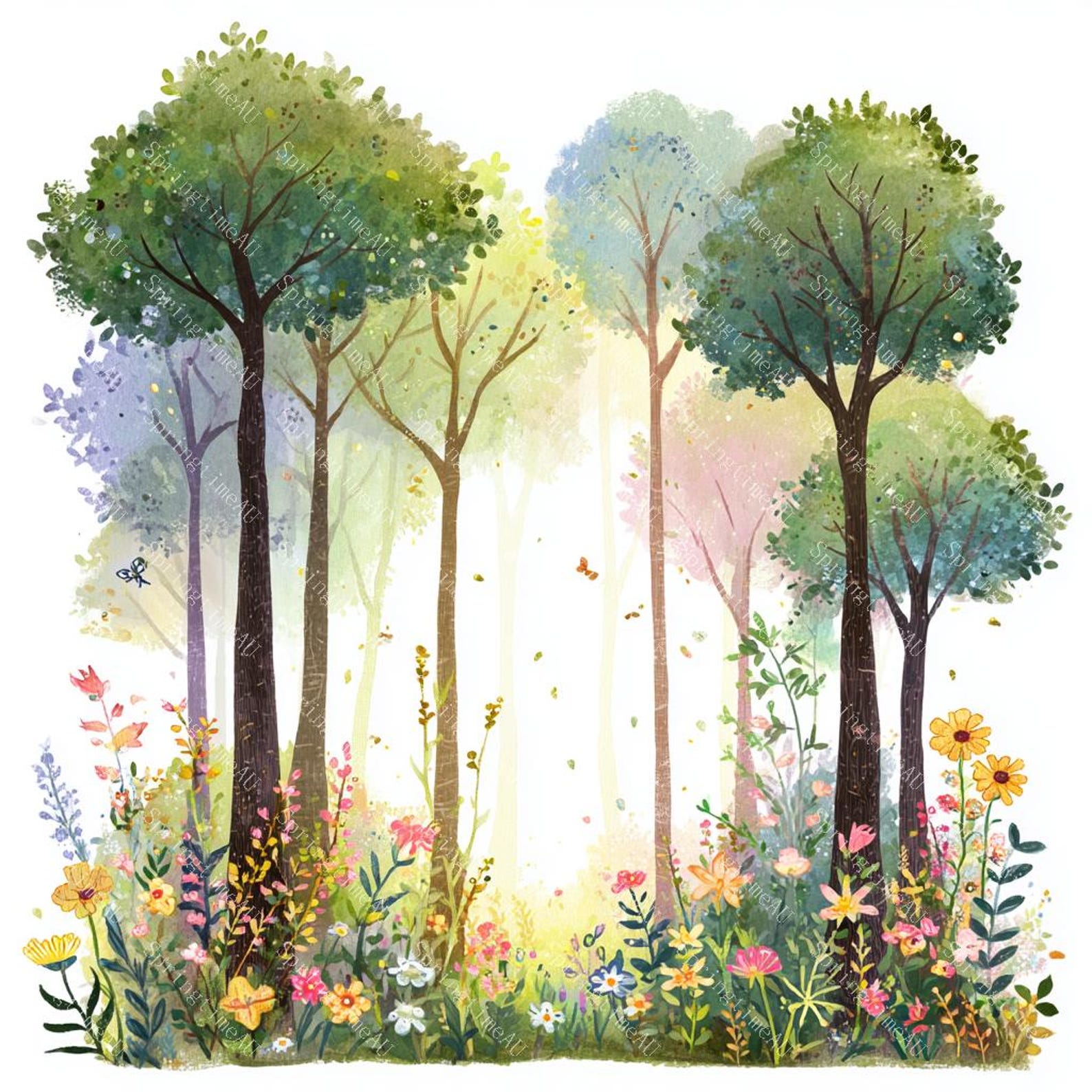 20 Tree Forest Pretty Clipart, Cute Forest, Nature Scenes, Printable ...