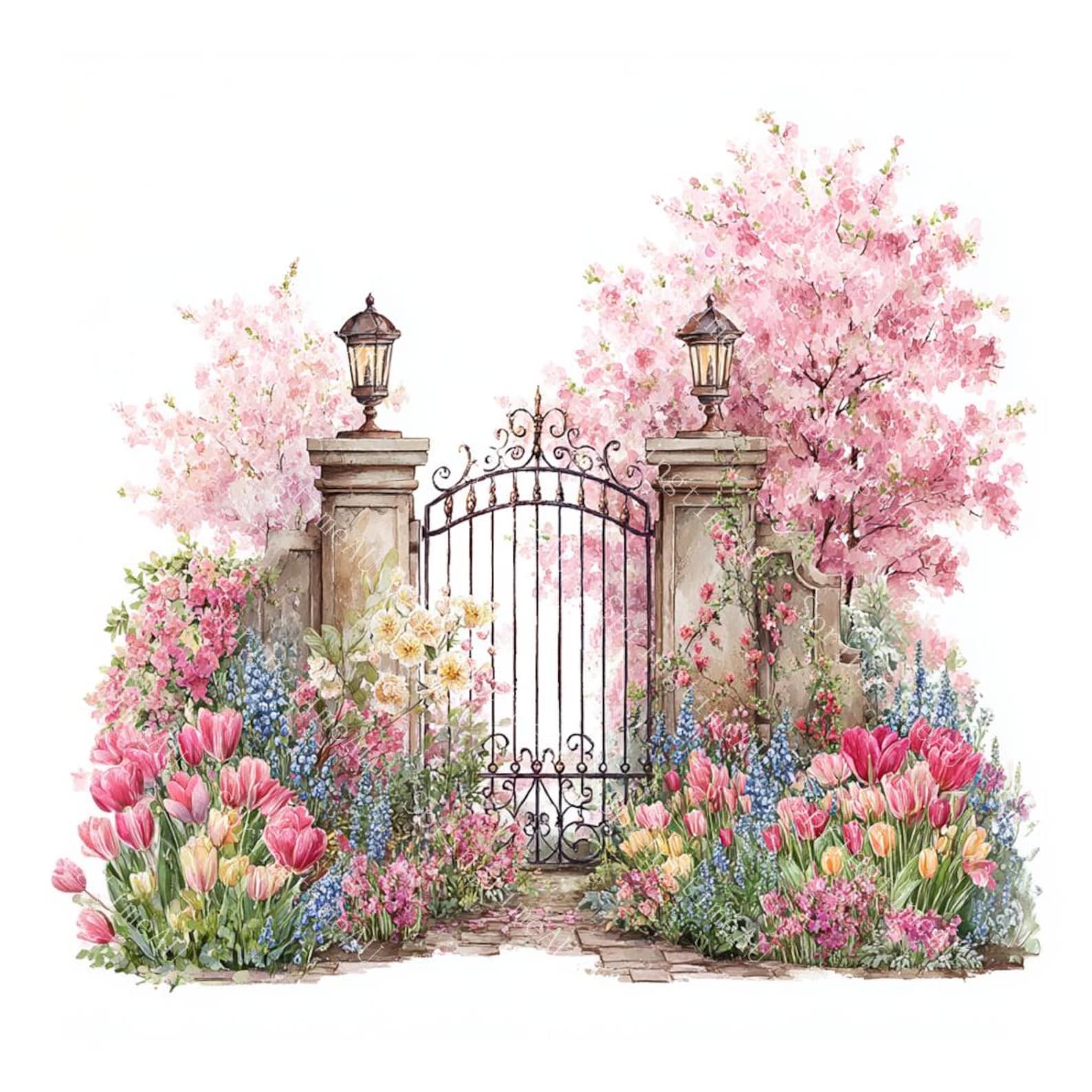 20 Floral Garden Gates Clipart, Flower Gates, Floral Wrought Iron Gate ...