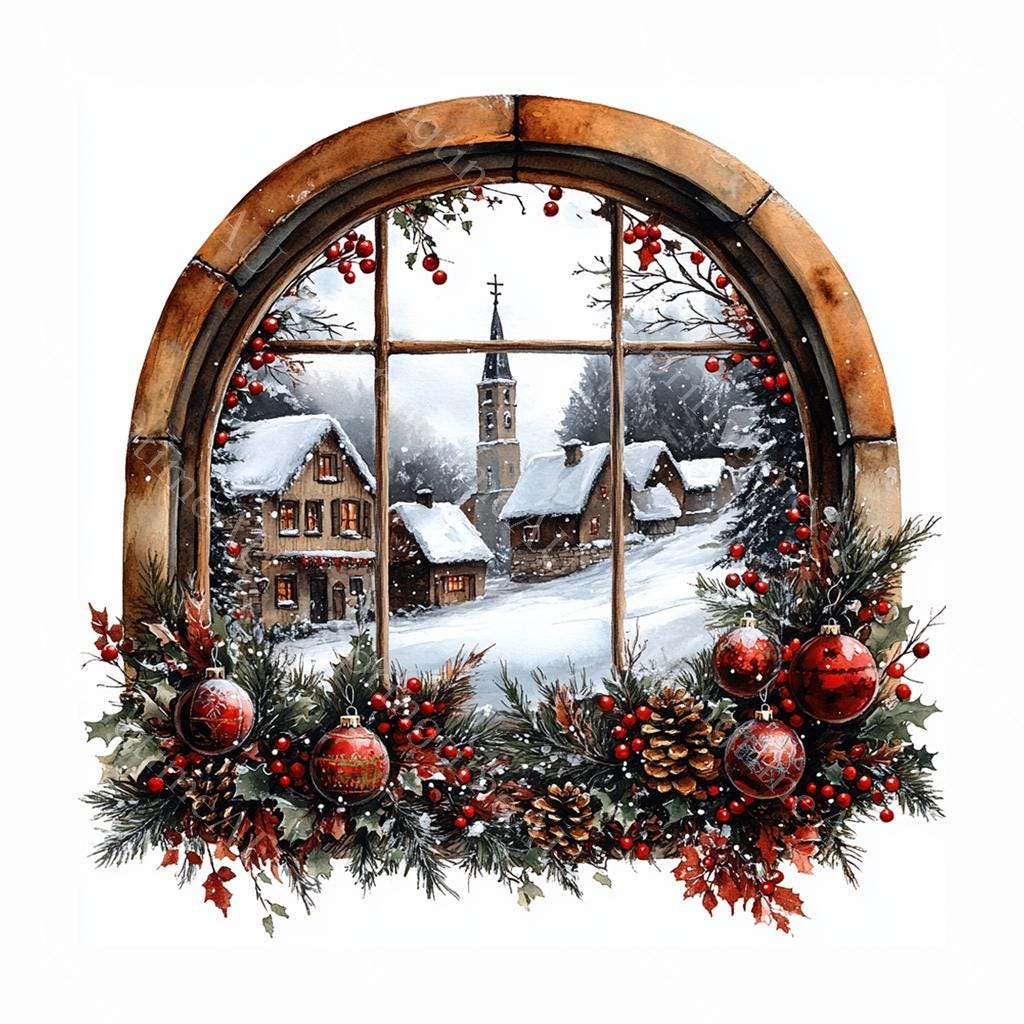 14 Vintage Christmas Window Clipart , Winter Window, Printable ...