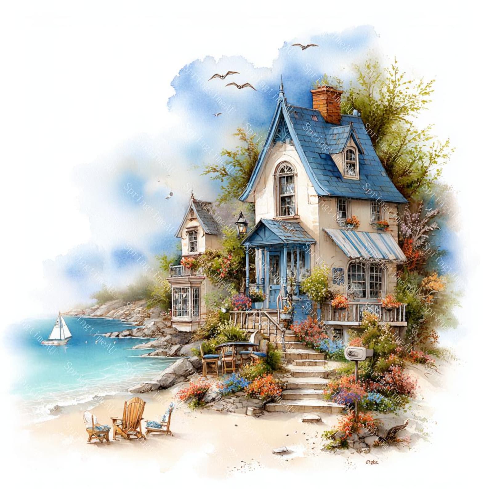 20 Beach House Clipart, Beach Themed, Whimsical House, Printable ...