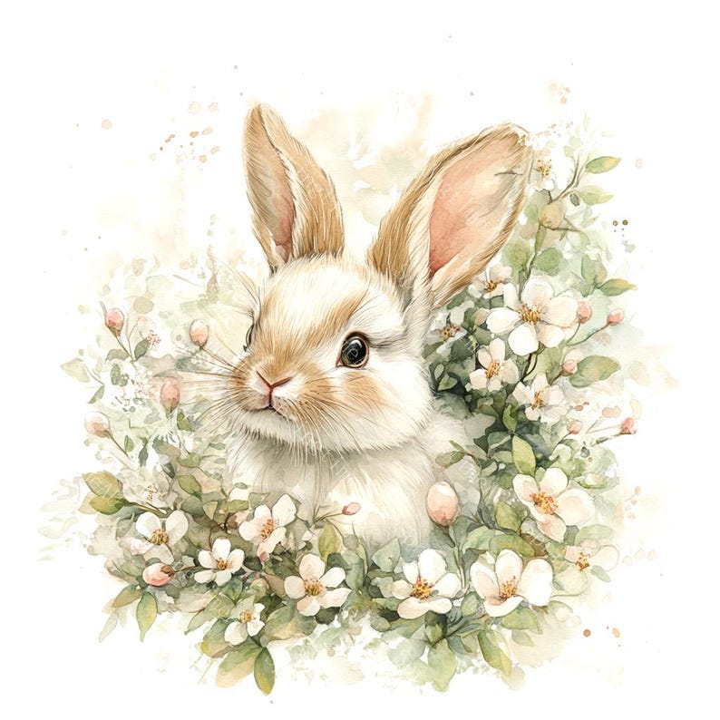 20 Bunny and Flower Clipart, Floral Bunny, Nursery Spring, Cute Bunny ...