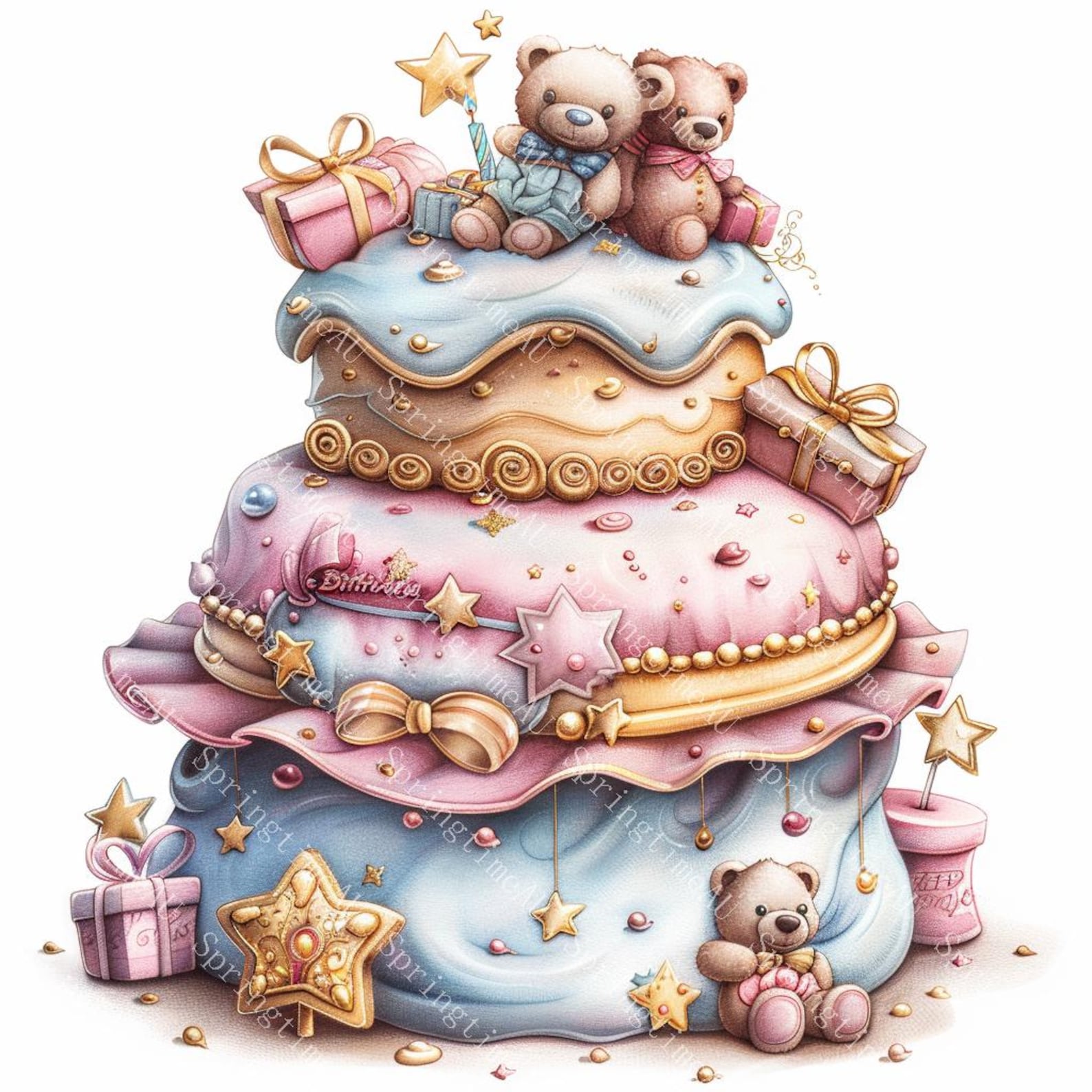 18 Whimsical Birthday Cake Clipart, Happy Birthday, Celebration Cake ...
