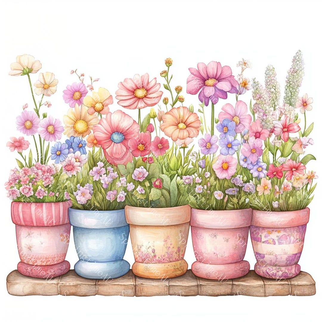 20 Colorful Whimsical Flower Clipart, Row of Flowers Clipart, Flower ...