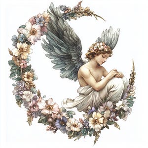 16 Floral Angel Clipart, Victorian Style Angel, Angel With Wings ...
