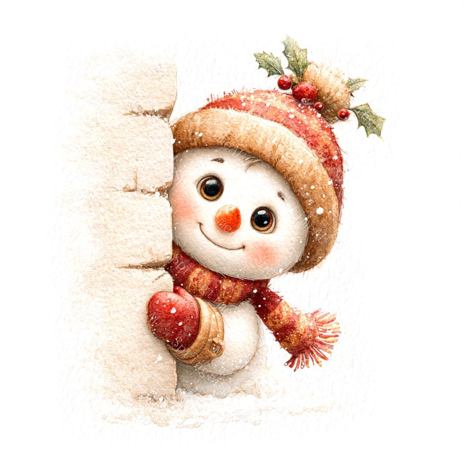 16 Peeking Snowman Clipart, Cozy Winter, Festive Holiday, Cute ...