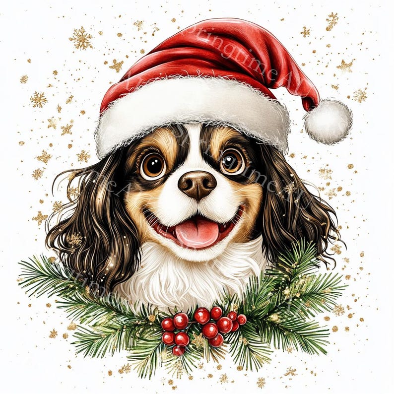 12 Cute Christmas Dogs Clipart, Xmas Pet Dogs, Red Santa Hat, Printable ...