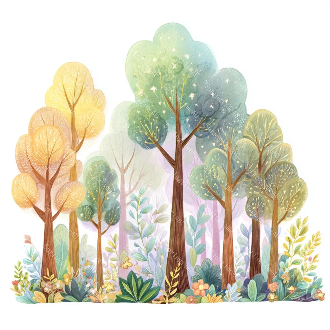 20 Tree Forest Pretty Clipart, Cute Forest, Nature Scenes, Printable ...