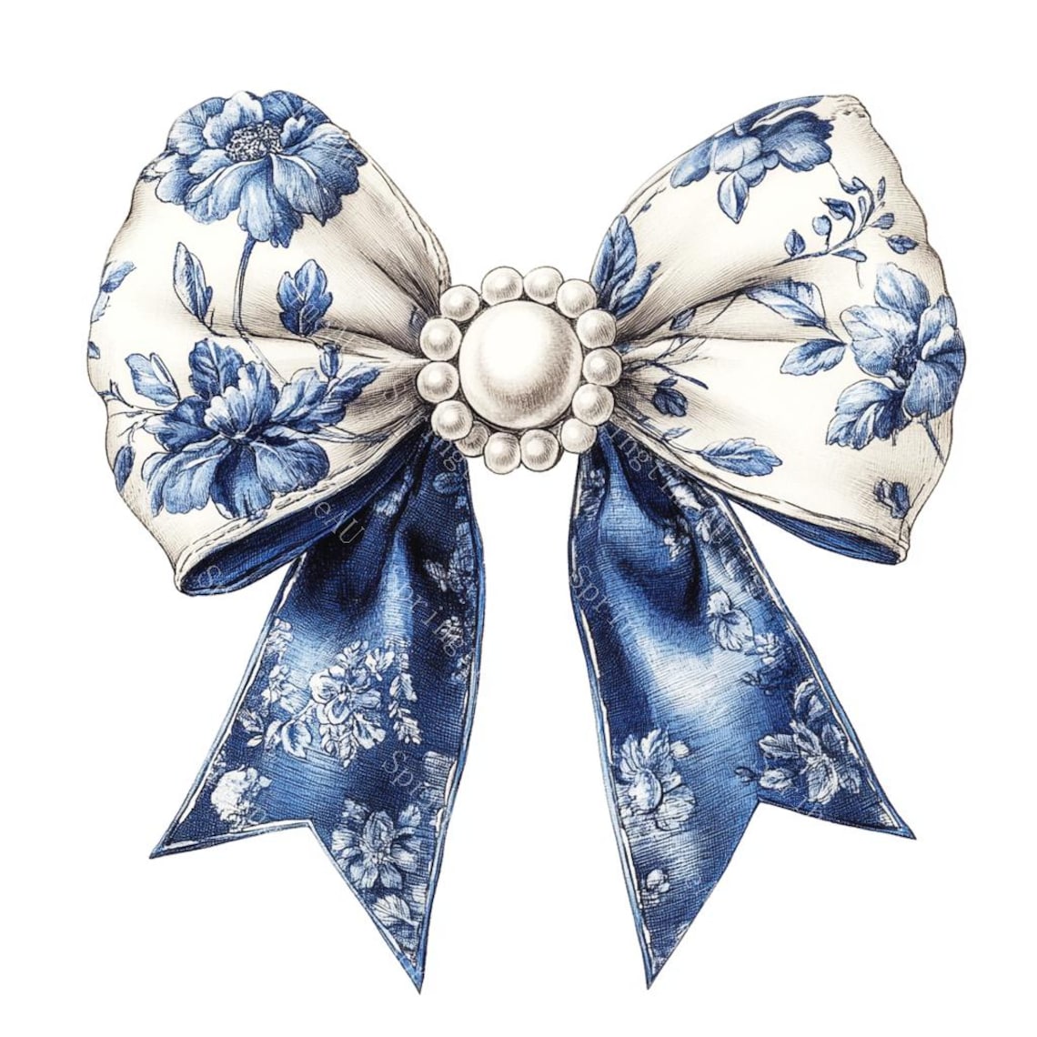 20 Blue Toile Bow Clipart, Coquette Bow, Chinoiserie Bow, Printable ...