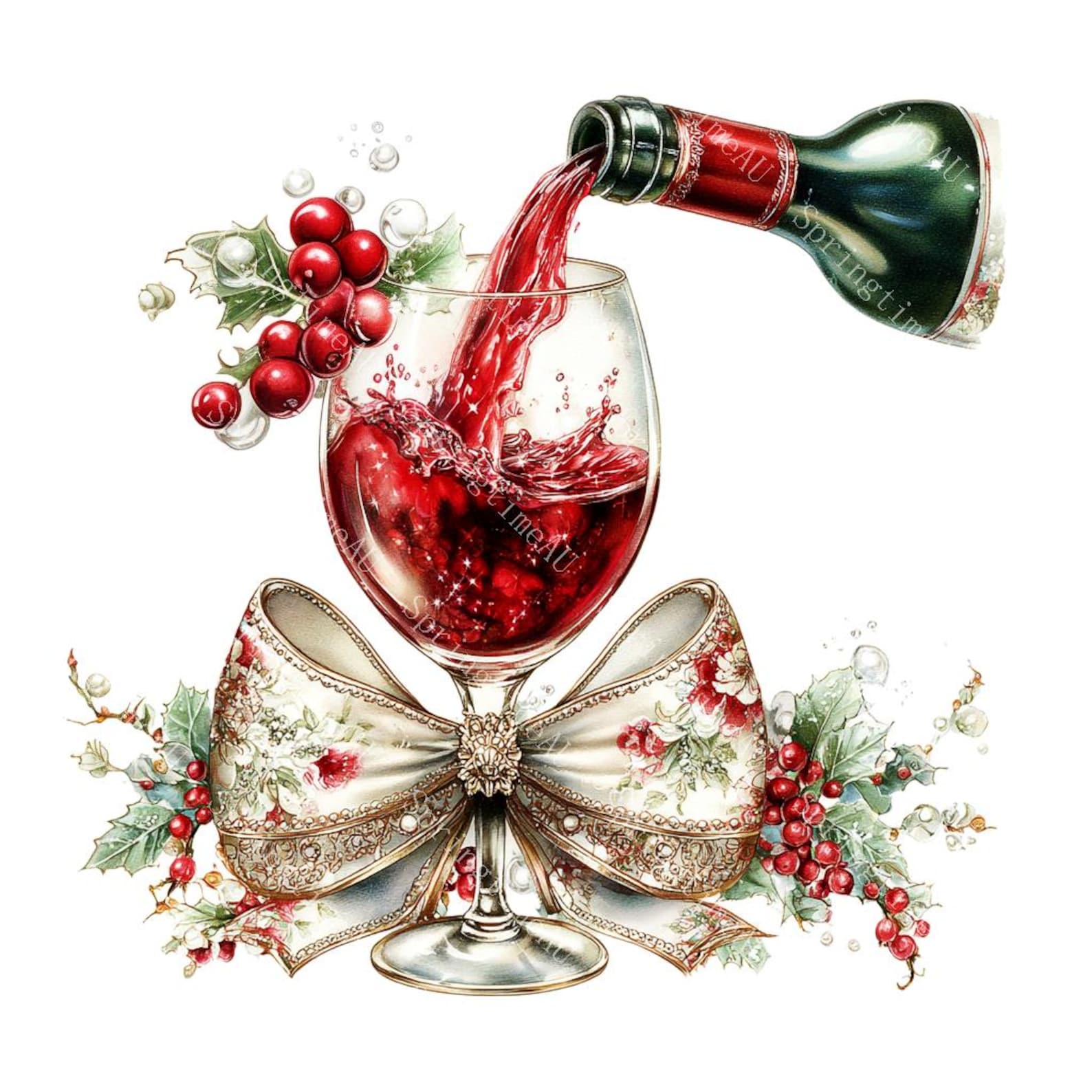 18 Christmas Wine Clipart, Holiday Wine Glass, Festive Drink,christmas ...