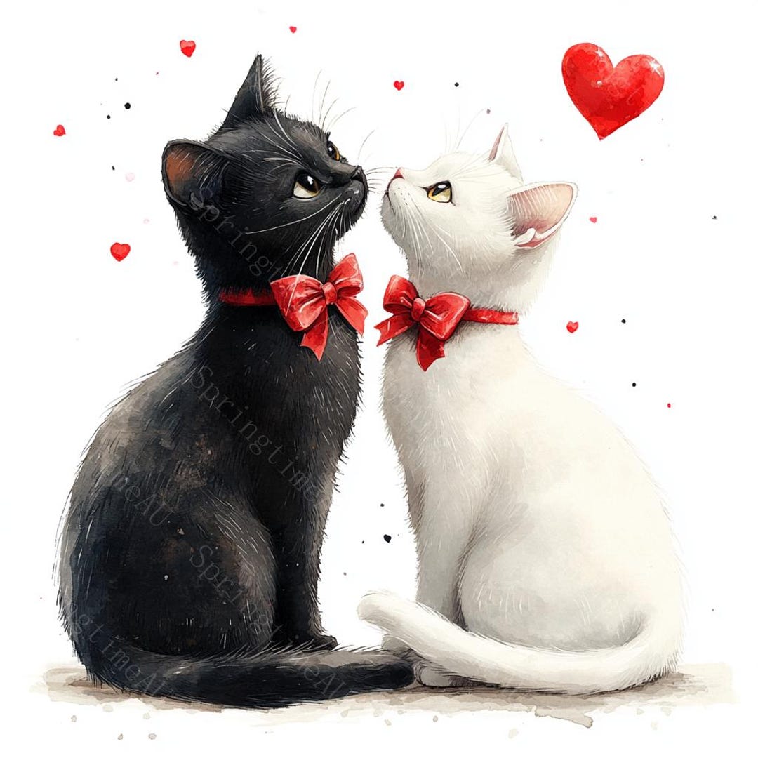 18 Kitten Love Clipart, Romantic Cats Clipart, Love Cats, Printable ...