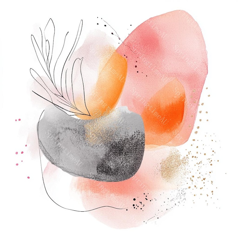 14 Orange Bohemian Boho Clipart, Abstract Boho Art, Flowers Wall Art ...