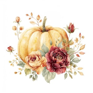 20 Elegant Floral Pumpkin Clipart, Thanksgiving, Fall Design Elements ...