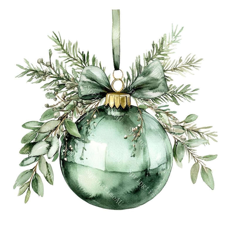 28 Green Christmas Decor Clipart, Christmas Card, Green Bauble ...