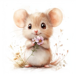20 Cute Mouse and Flower Clipart, Mouse With Flower, Printable ...