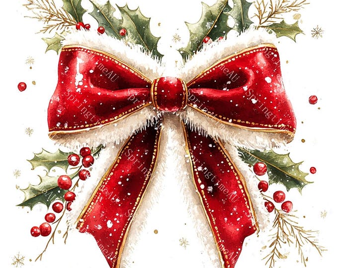 28 Christmas Bows Clipart: Coquette Watercolor Designs (digital ...