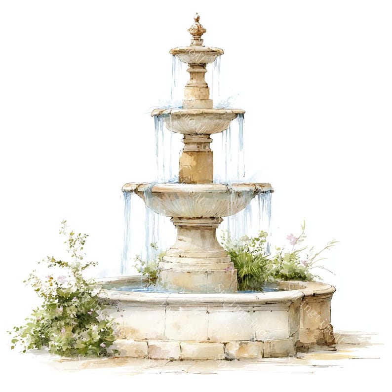 20 Water Fountain Clipart, Park Fountain Clipart, Floral Fountain ...