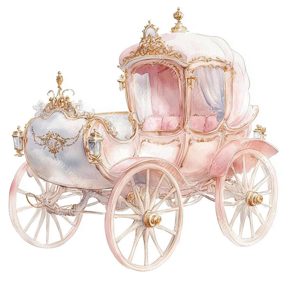 20 Princess Carriage Clipart, Fairy Tale Clipart, Pink Carriage ...