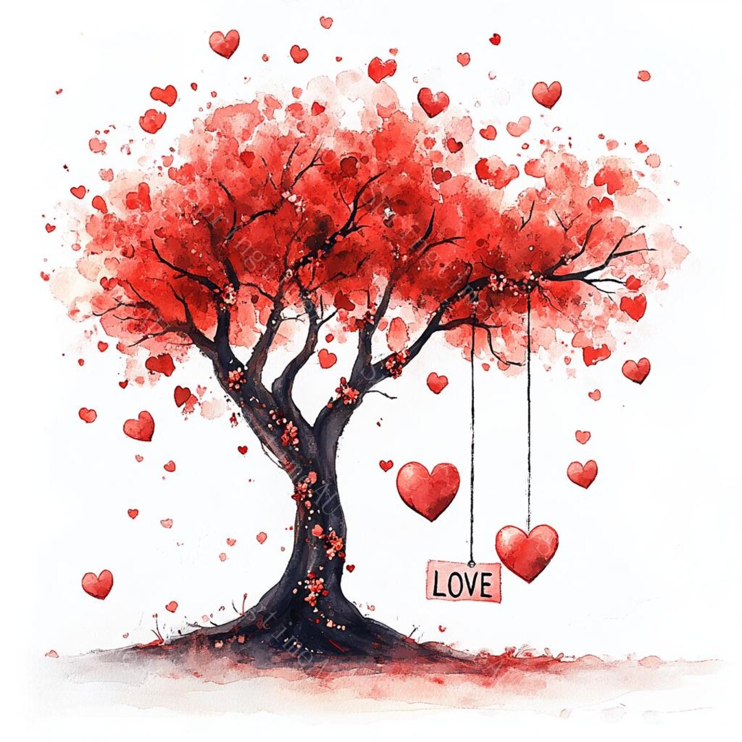 14 Valentine's Day Red Tree Clipart, Valentine Clipart, Tree of Heart ...