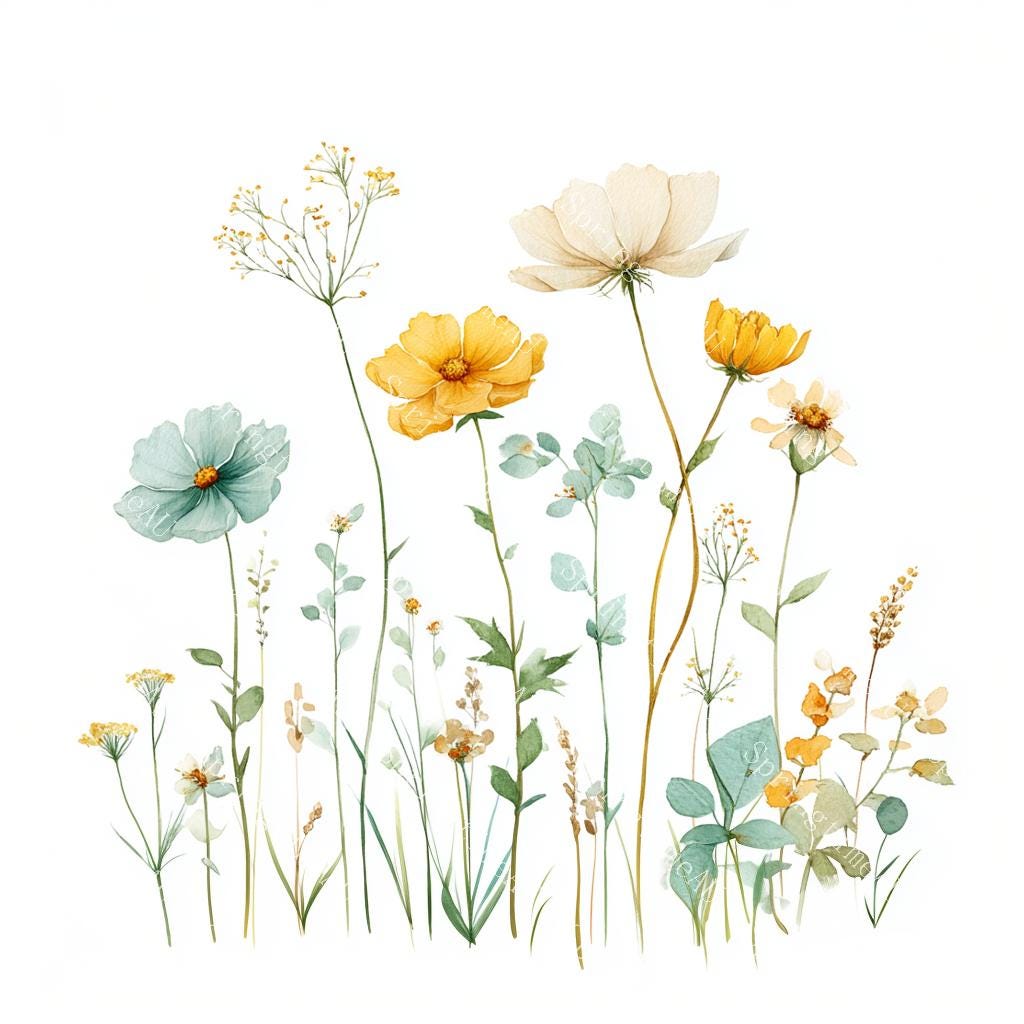 18 Pastel Wildflower Clipart, Wildflower Border Clipart, Printable ...