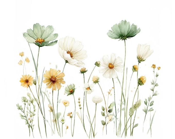 20 Sketched Colored Wildflowers Clipart, Doodle Hand Drawn Flower ...