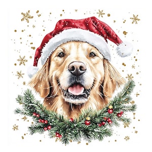 12 Cute Christmas Dogs Clipart, Xmas Pet Dogs, Red Santa Hat, Printable ...