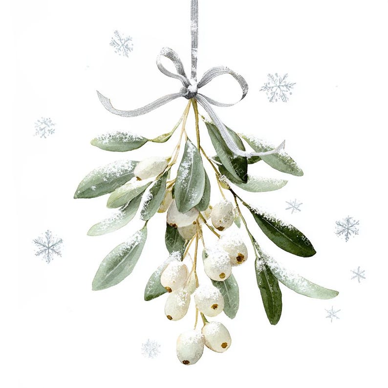 18 Mistletoe Christmas Clipart, Winter Botanical, Vintage Mistletoe ...