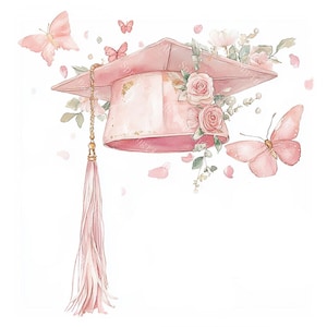 20 Pink Graduation Cap Clipart, Graduation Party, Printable Watercolor ...