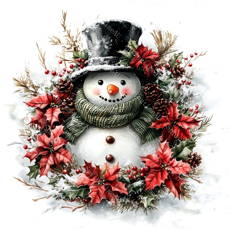 18 Vintage Snowman Clipart, Winter Snowman, Christmas Card, Printable ...