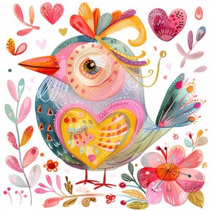 16 Bohemian Style Bird Clipart, Birdfolk Art, Boho Bird, Printable ...