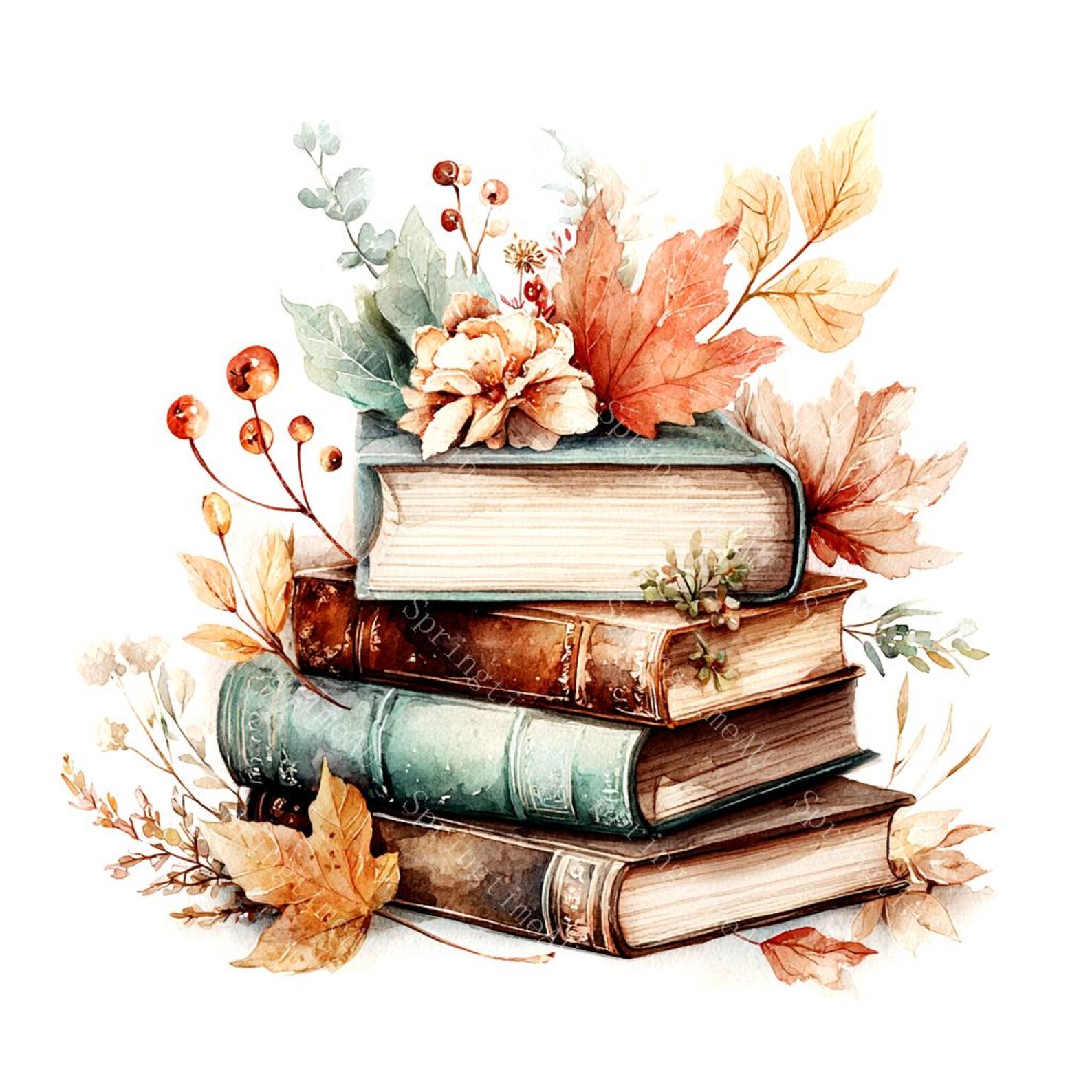 20 Autumn Books Clipart, Fall Illustration Design, Book Stack, Library ...