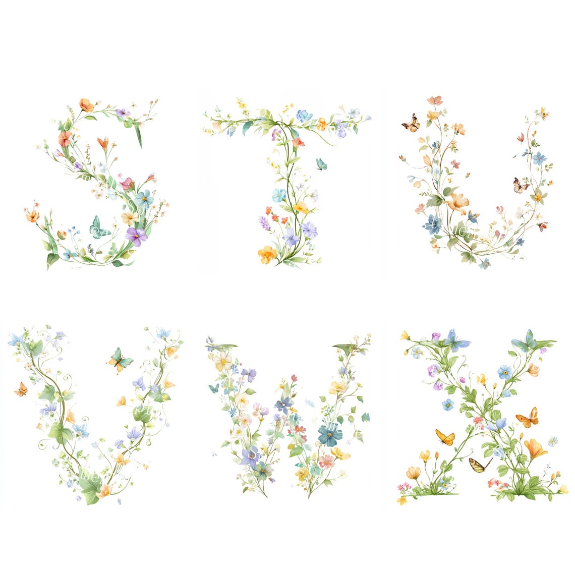 26 Floral Alphabet Clipart, Wildflowers, Floral Letters and Ampersand ...