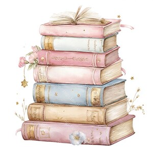 20 Pastel Shabby Chic Books Clipart, Book Flowers Clipart, Book Lover ...