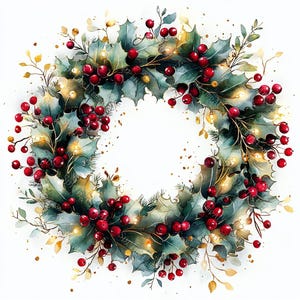 14 Christmas Wreath Clipart, Mistletoe Wreath, Wreath of Holly ...