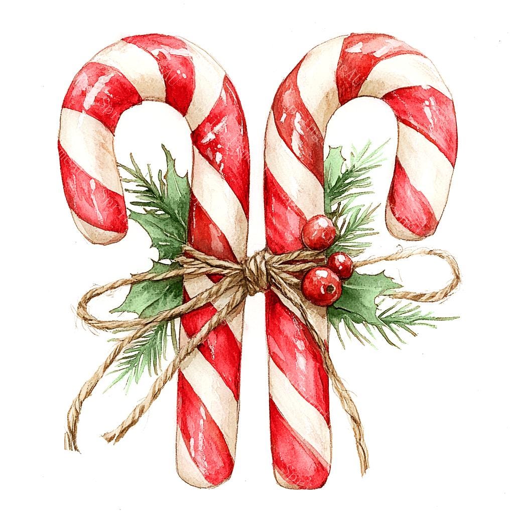 15 Candy Cane Clipart, Watercolor Christmas Sweets, Holiday Crafts ...