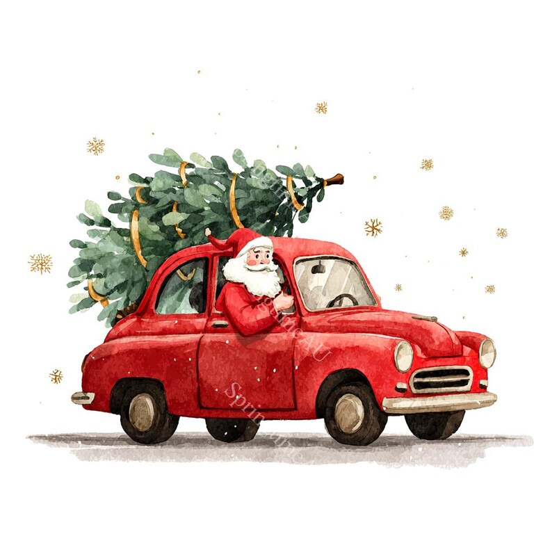 16 Christmas Car Clipart, Vinrage Retro Car, Santa, Seasonal Projects ...
