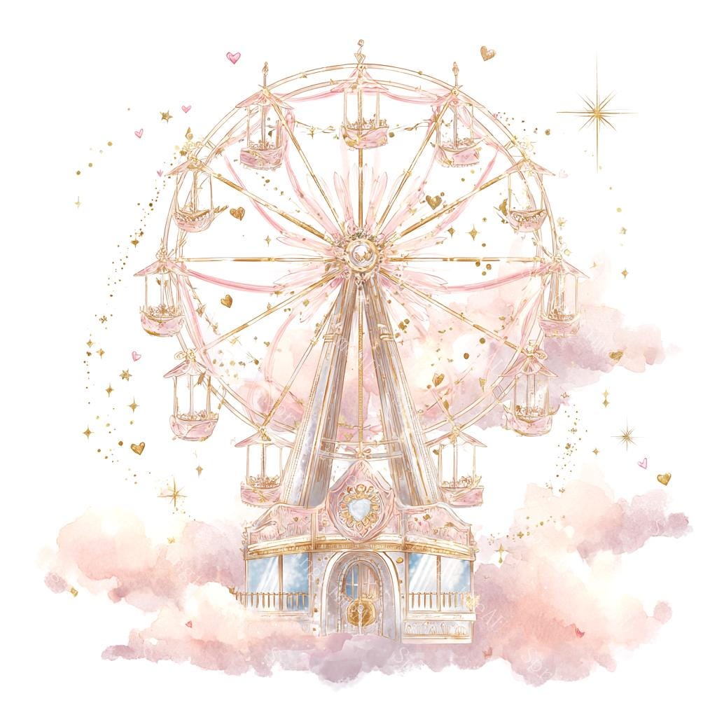 14 Pink Ferris Wheel Clipart, Romantic Carnival Designs, Valentine's ...