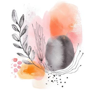 14 Orange Bohemian Boho Clipart, Abstract Boho Art, Flowers Wall Art ...
