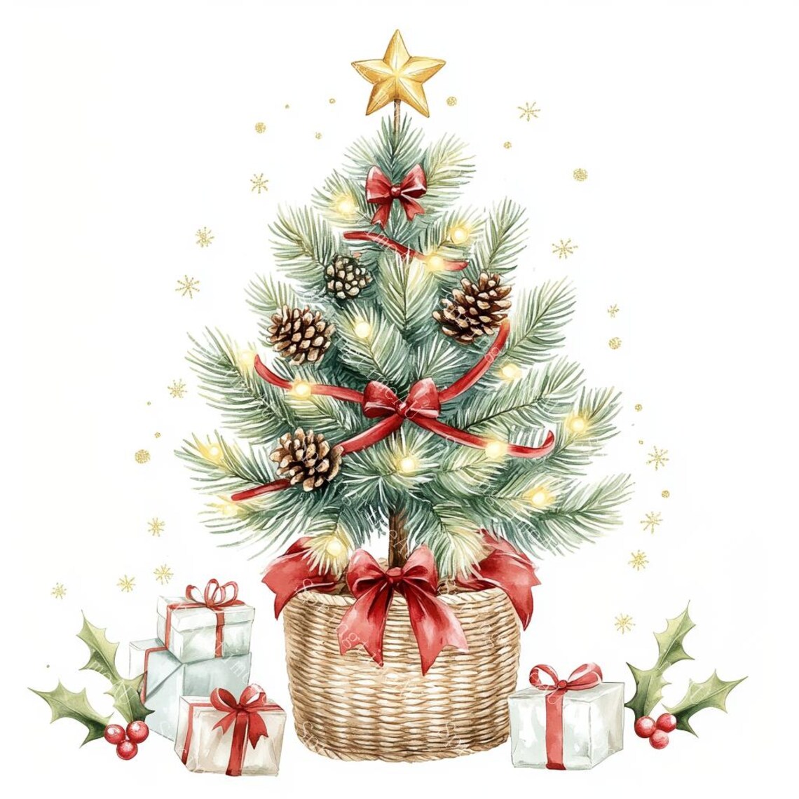 18 Potted Christmas Tree Clipart, Christmas Card, Fancy Christmas Tree ...