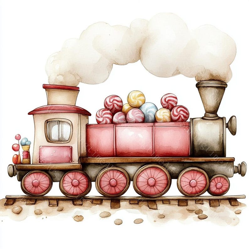 16 Christmas Locomotives Clipart, Cartoon Train, Christmas Train ...
