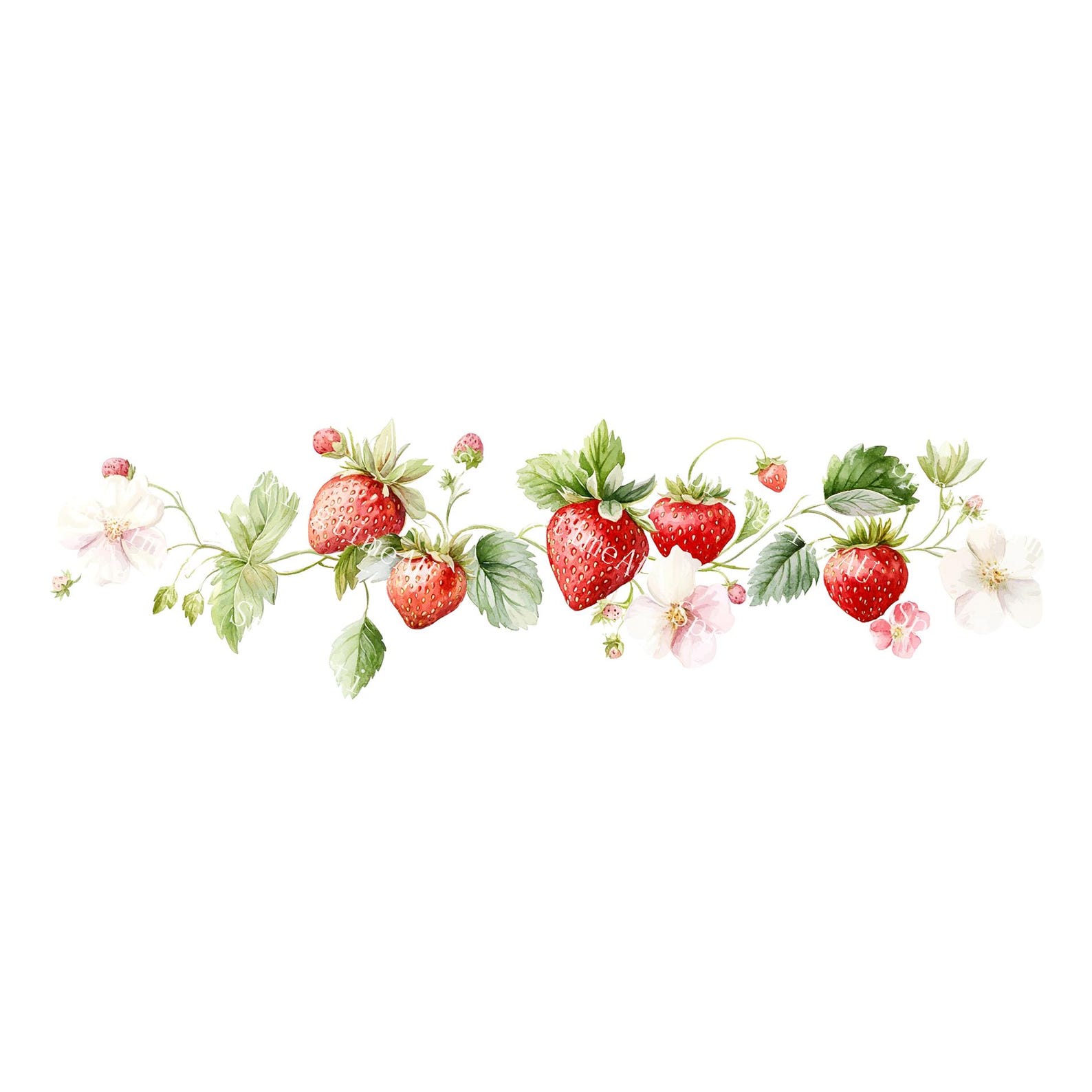 20 Strawberries Garland Clipart, Fruit Border Clipart, Printable ...