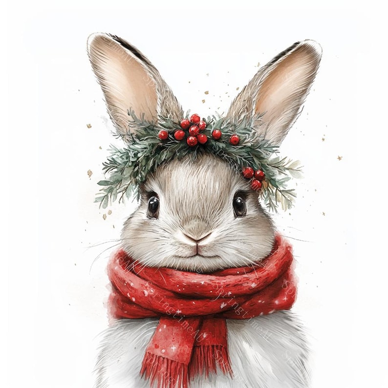 20 Vintage Christmas Bunny Clipart, Cute Bunny, Christmas Card, Nursery ...